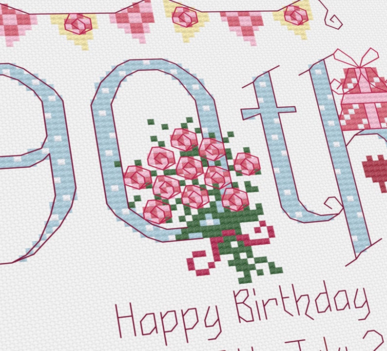 90th Birthday Numbers Customisable Cross Stitch Chart | Etsy