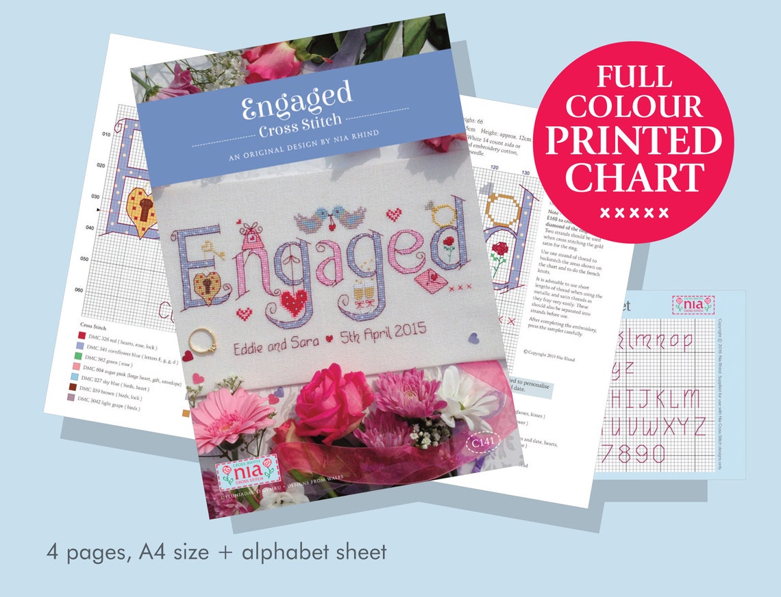 ENGAGED Customisable Cross Stitch Printed PATTERN or KIT - Etsy UK