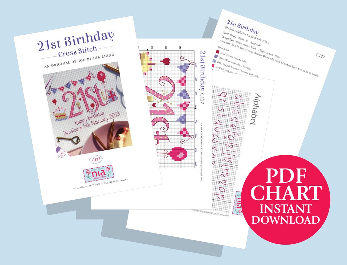 21st Birthday (numbers) - Customisable Cross Stitch Chart - Digital ...