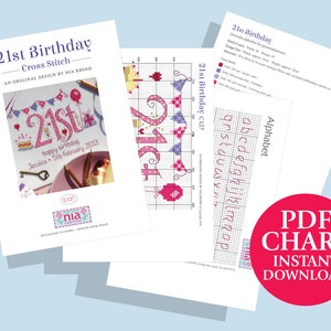 21st Birthday (numbers) - Customisable Cross Stitch Chart - Digital ...