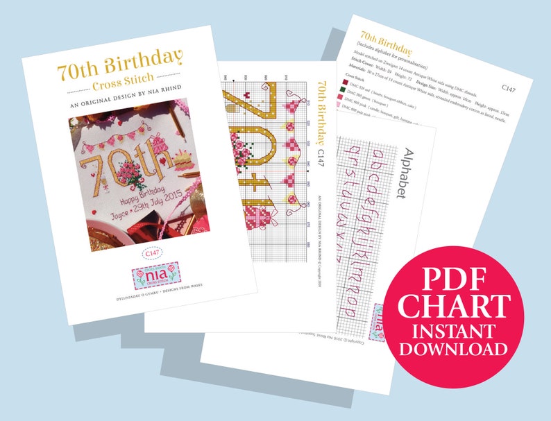 70th Birthday numbers Customisable Cross Stitch Chart | Etsy