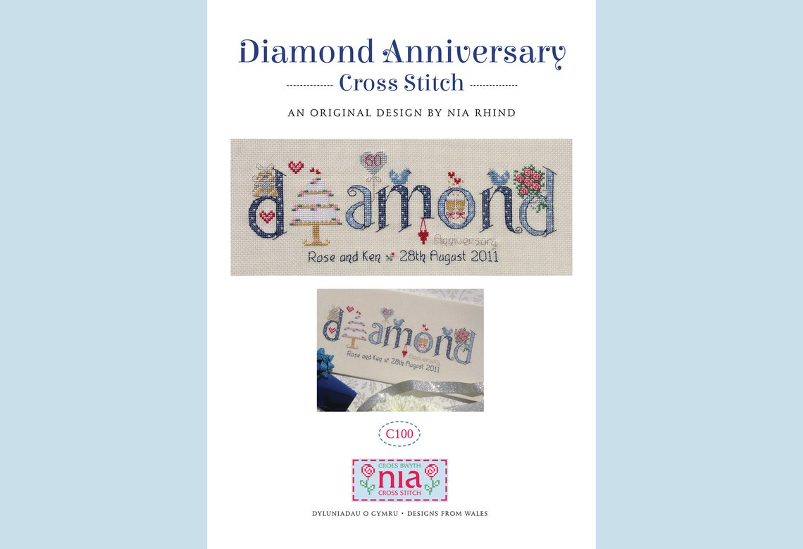 Diamond 60th Wedding Anniversary Customisable Cross Stitch | Etsy
