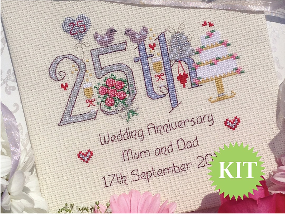 25th Wedding ( Numbers ) Anniversary Customisable Cross Stitch Printed ...