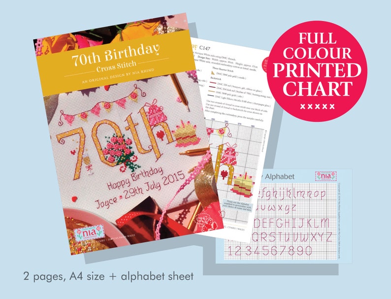 70th Birthday numbers Customisable Cross Stitch Printed | Etsy