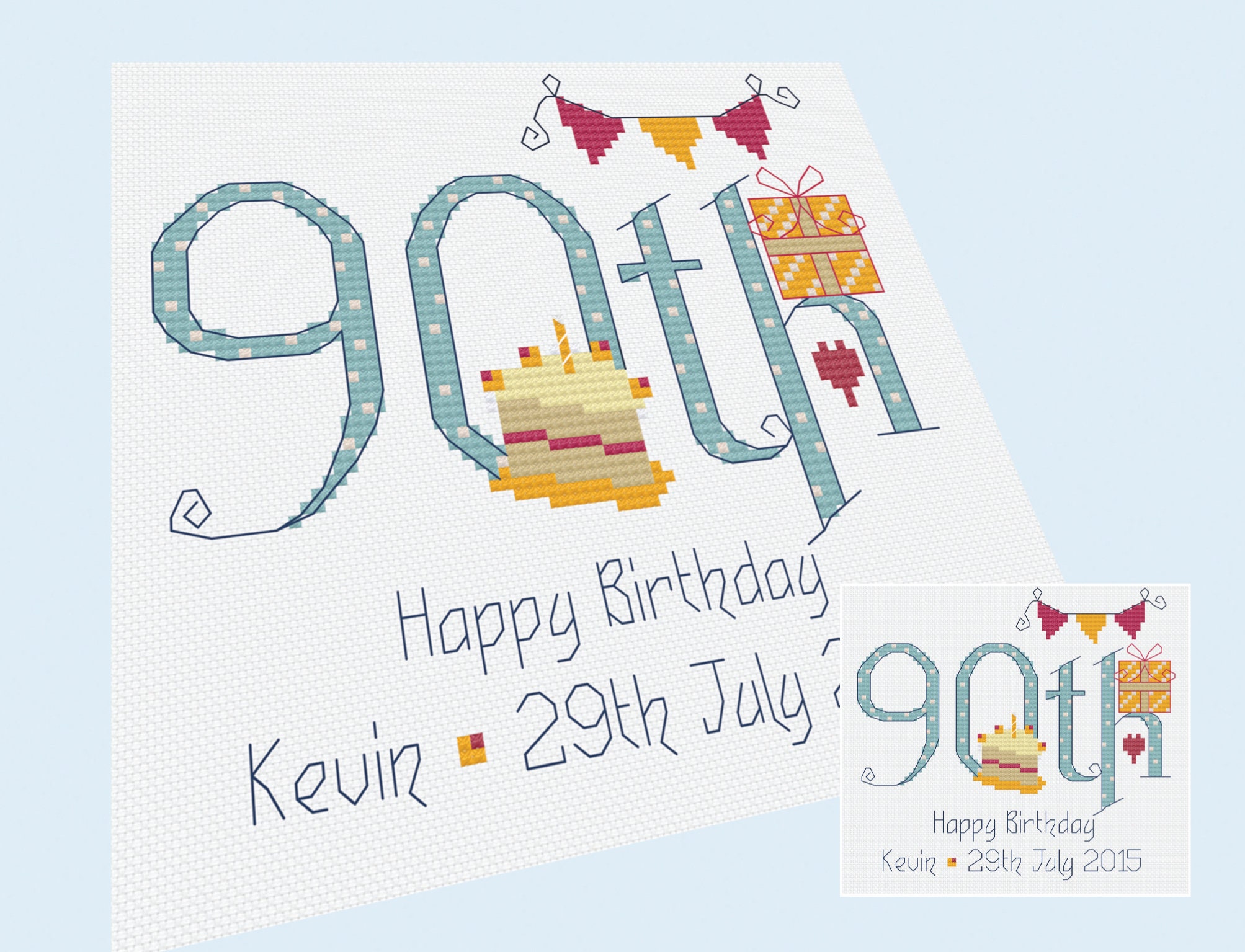 90th Birthday numbers Male Customisable Cross Stitch Chart Digital ...