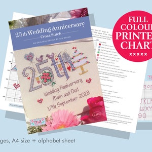25th Wedding ( Numbers ) Anniversary Customisable Cross Stitch Printed ...
