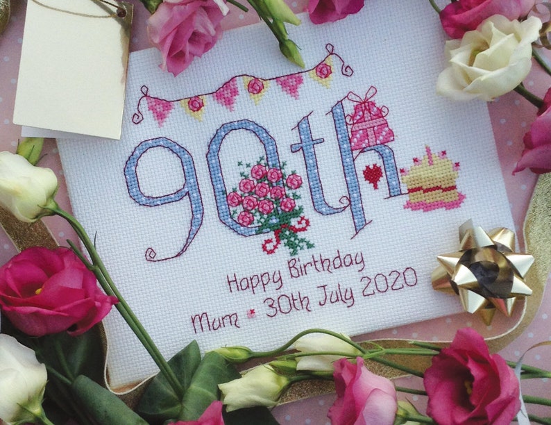90th Birthday (numbers) - Customisable Cross Stitch Chart - Digital ...