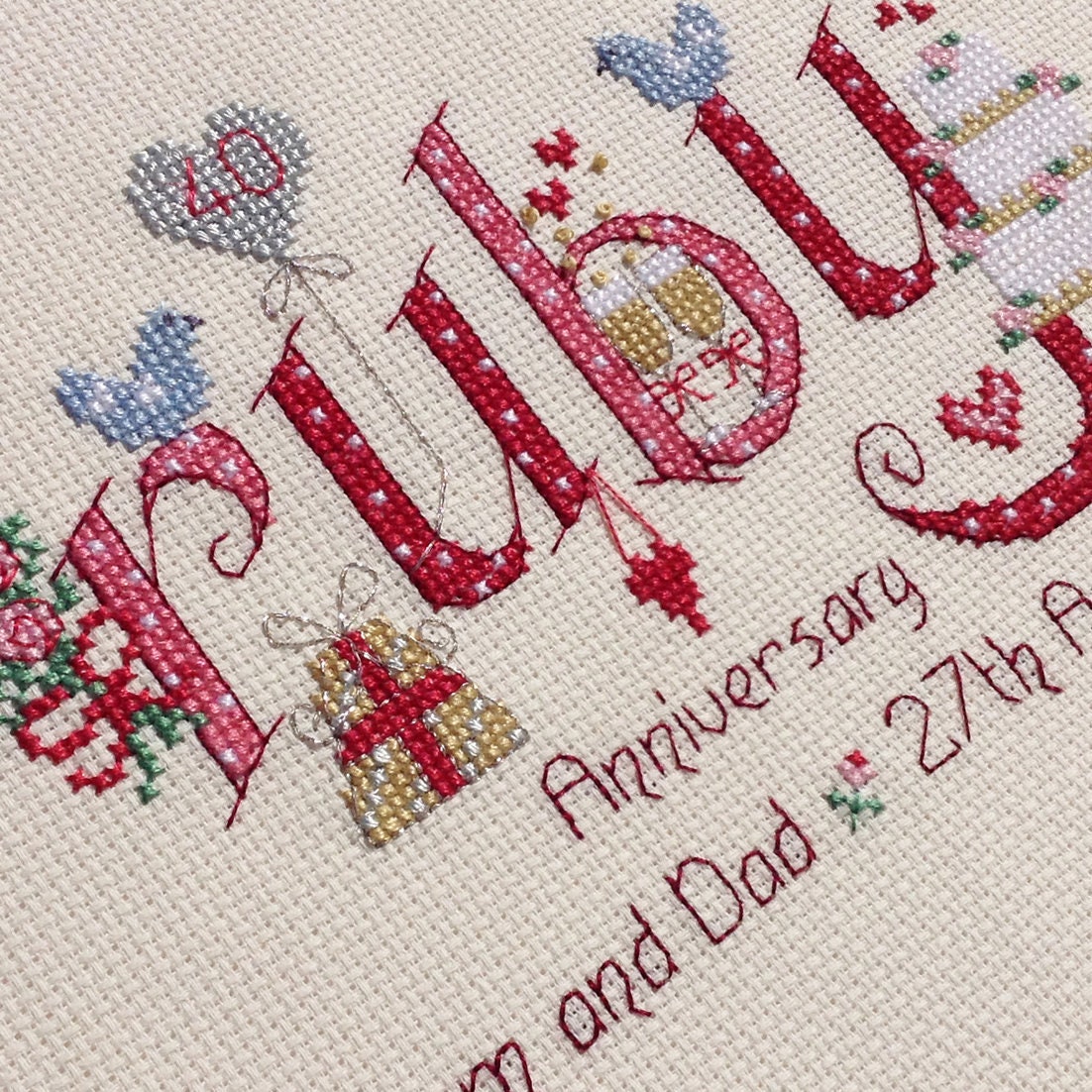 Ruby 40th Wedding Anniversary Customisable Cross Stitch | Etsy