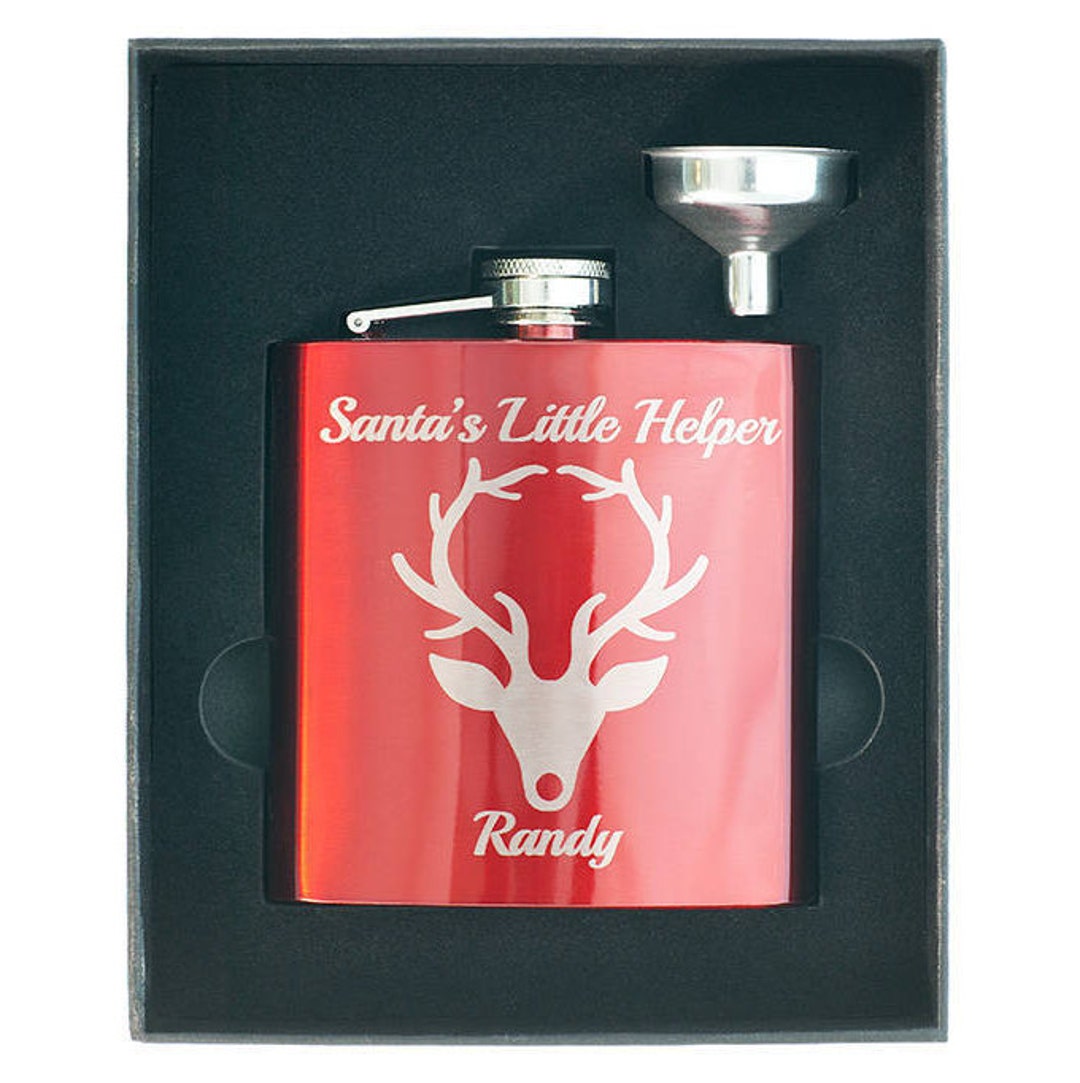 Red Reindeer Christmas Flask Gift Box +funnel, Secret Santa, Xmas ...