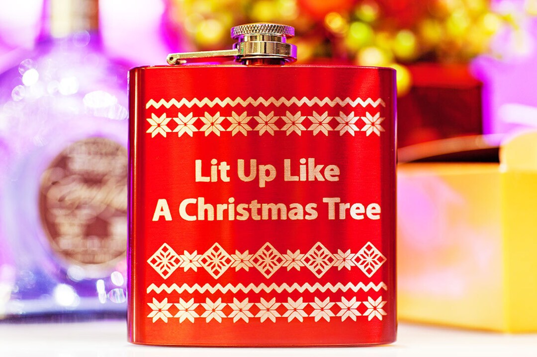 Christmas Flask! Glossy Red Flask “ugly Christmas Sweater”, Holiday ...