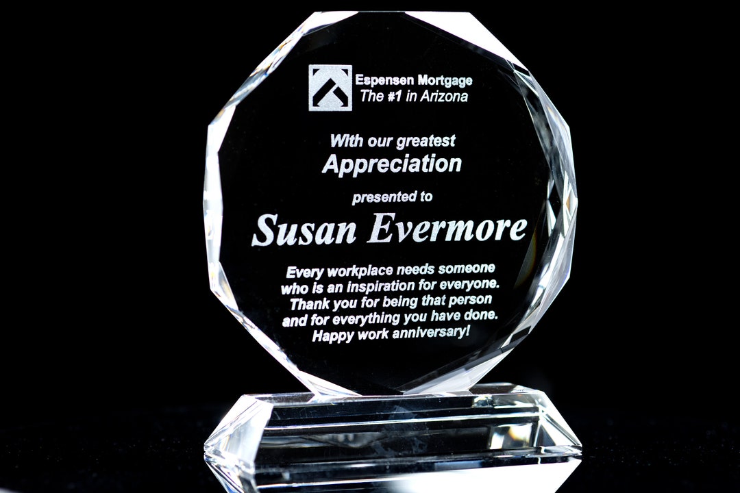 Personalized Crystal Employee Award, 6 Inch, Thank You Plaque for Staff ...
