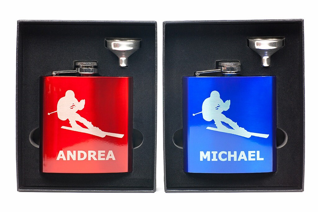 Personalized Fun Ski Flask, Customized for Ski Trip, Snow Slopes Flask ...