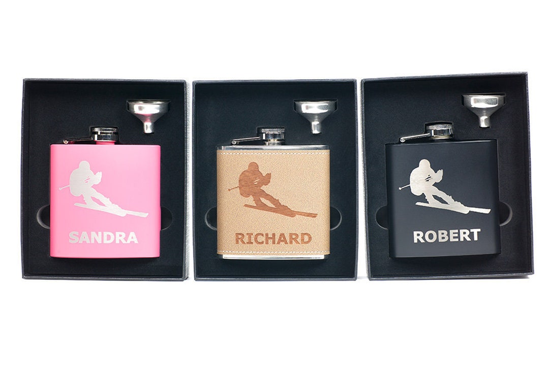 Customized Fun Ski Flask, Personalized for Ski Trip, Snow Slopes Flask ...