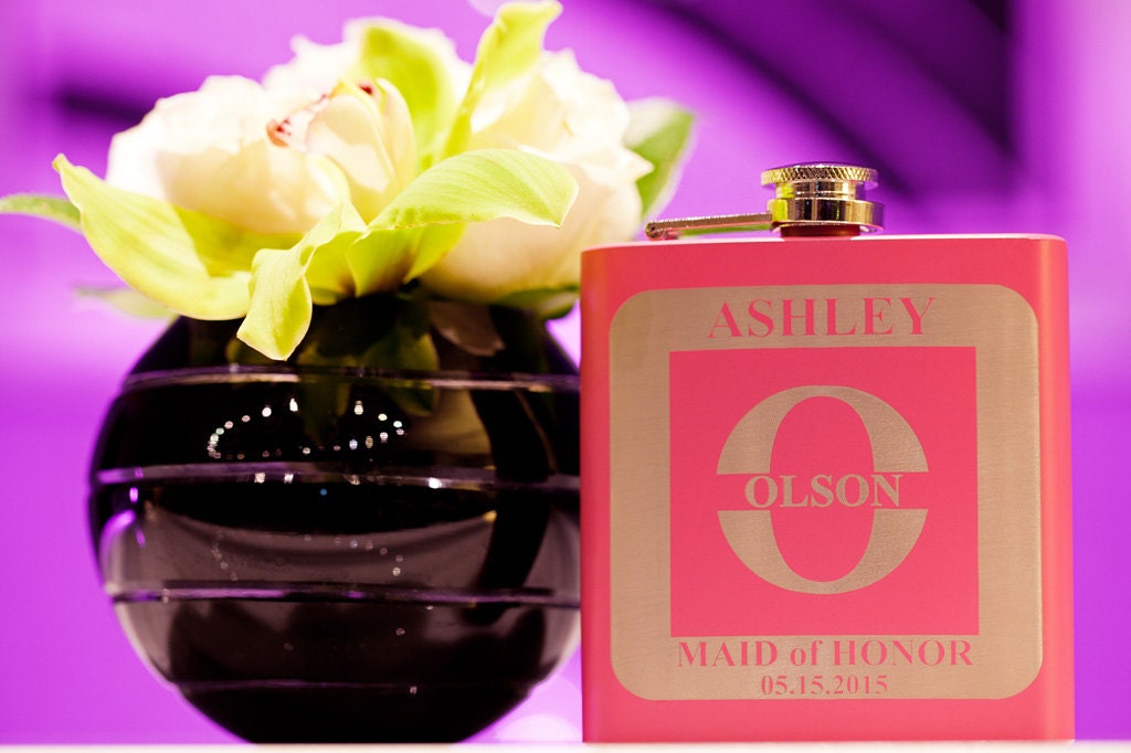 Flask in Gift Box, Personalized Bridesmaid Flask With Letter Design ...