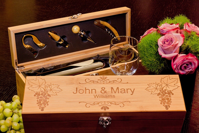 Gift for the Couple! Bamboo Wine Box With Tools, Personalized Family ...