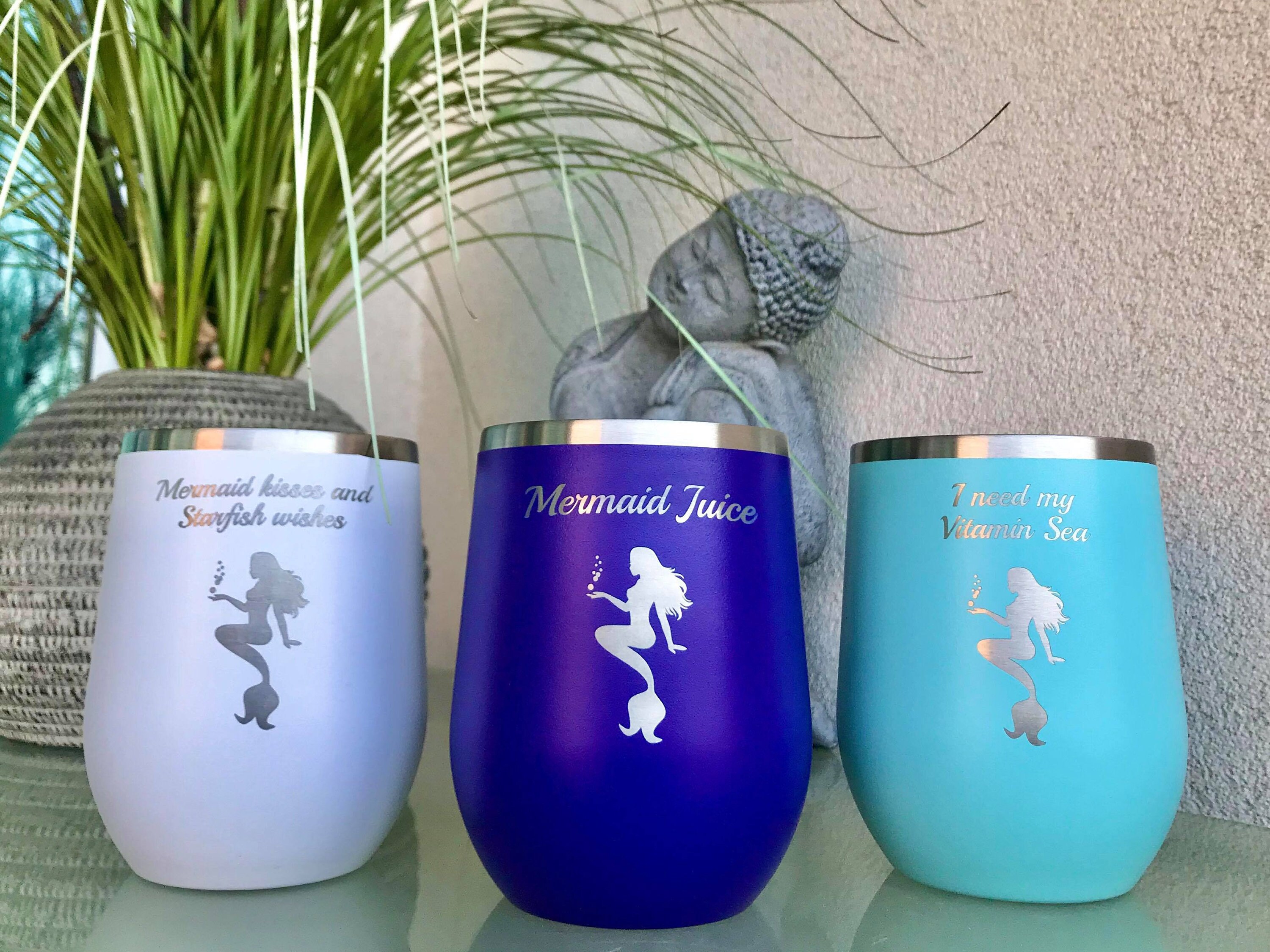 Mermaid Stemless Wine Cups! Personalized Wine Tumbler, Vacation & Party ...