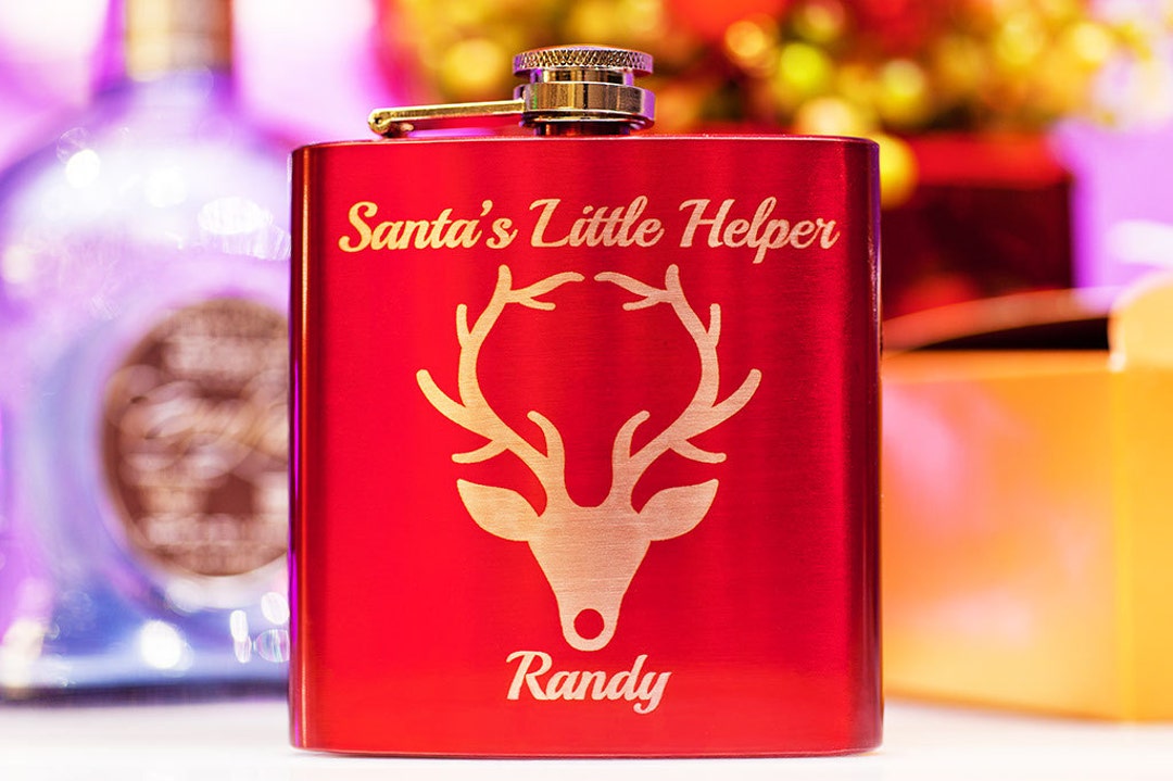Christmas Flask! Glossy Red Flask With Reindeer -perfect Gift for the ...