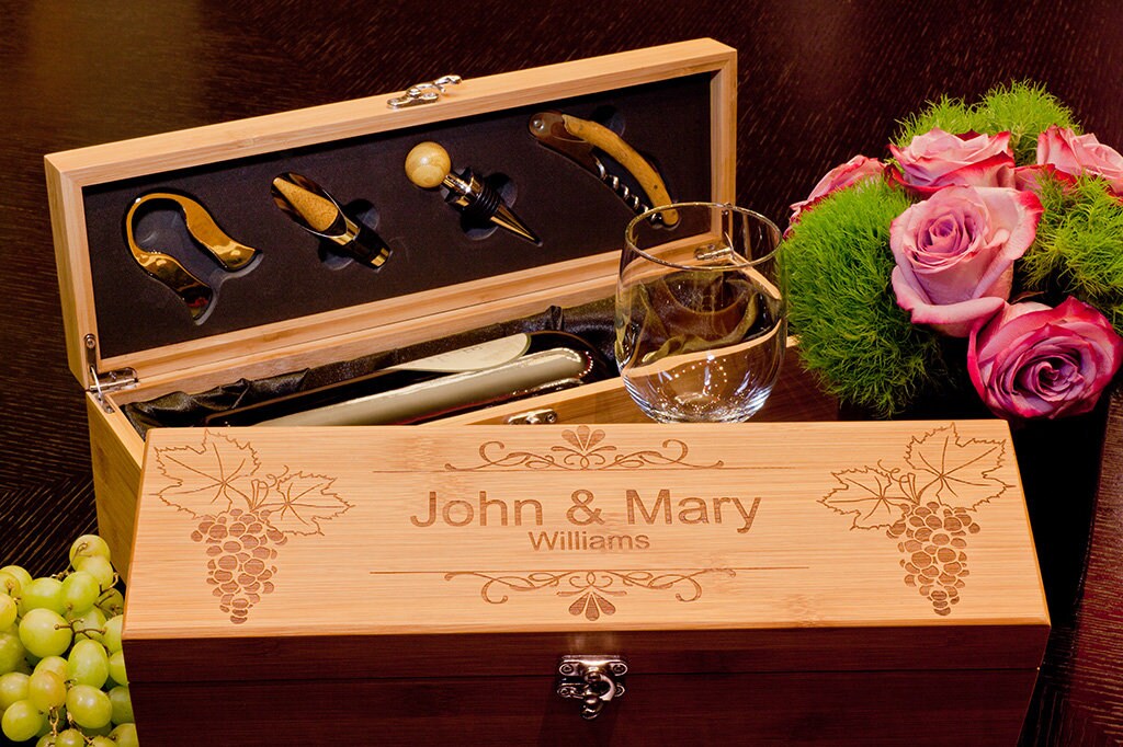 Personalized Bamboo Wine Box With Tools, Custom Engraved Family Gift ...