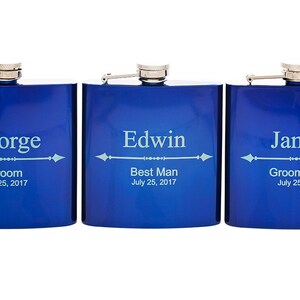 Personalized Blue Flask Gift Set, Custom Engraved Groomsman Gift ...