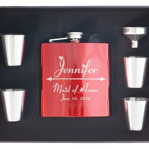 Beautiful Glossy Red Flask - Personalized Gift Box +funnel +shots for ...