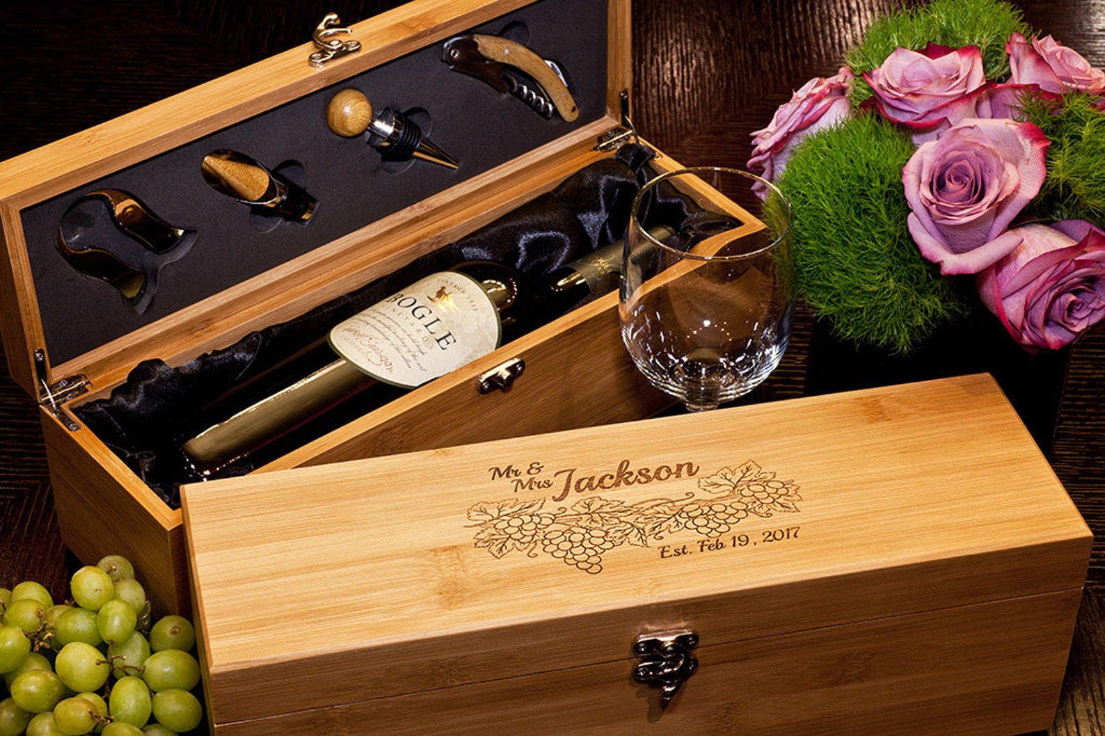 Personalized Bamboo Wine Box With Tools, Custom Engraved Family Gift ...