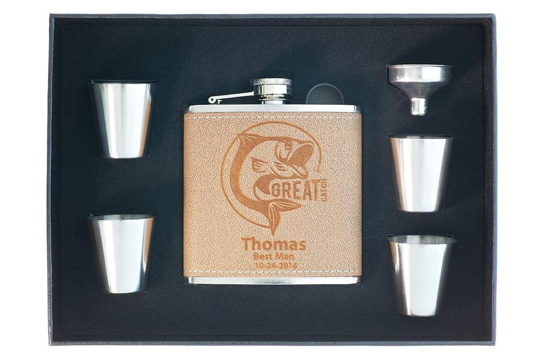 Wedding Flask Gift Set: Personalized Leather Flask “great Catch ...