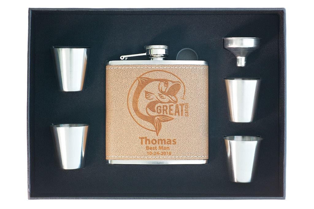 Wedding Flask Gift Set: Personalized Leather Flask Great | Etsy
