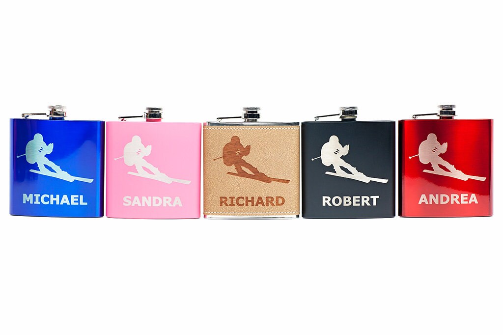 Personalized Fun Ski Flask, Customized for Ski Trip, Snow Slopes Flask ...