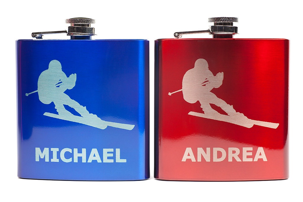 Personalized Fun Ski Flask, Customized for Ski Trip, Snow Slopes Flask ...