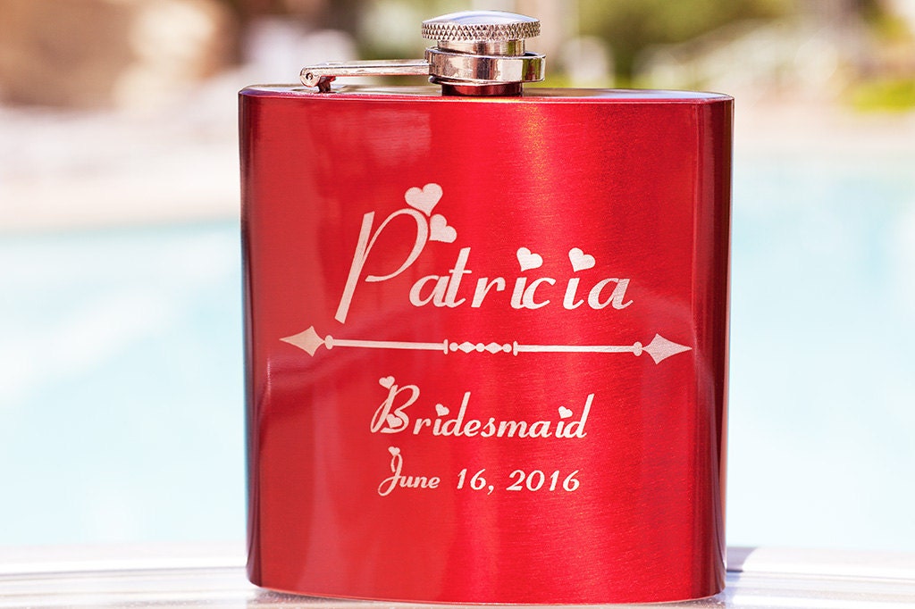Beautiful Glossy Red Flask - Personalized Gift Box +funnel +shots for ...