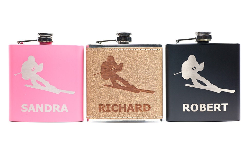 Personalized Fun Ski Flask, Customized for Ski Trip, Snow Slopes Flask ...