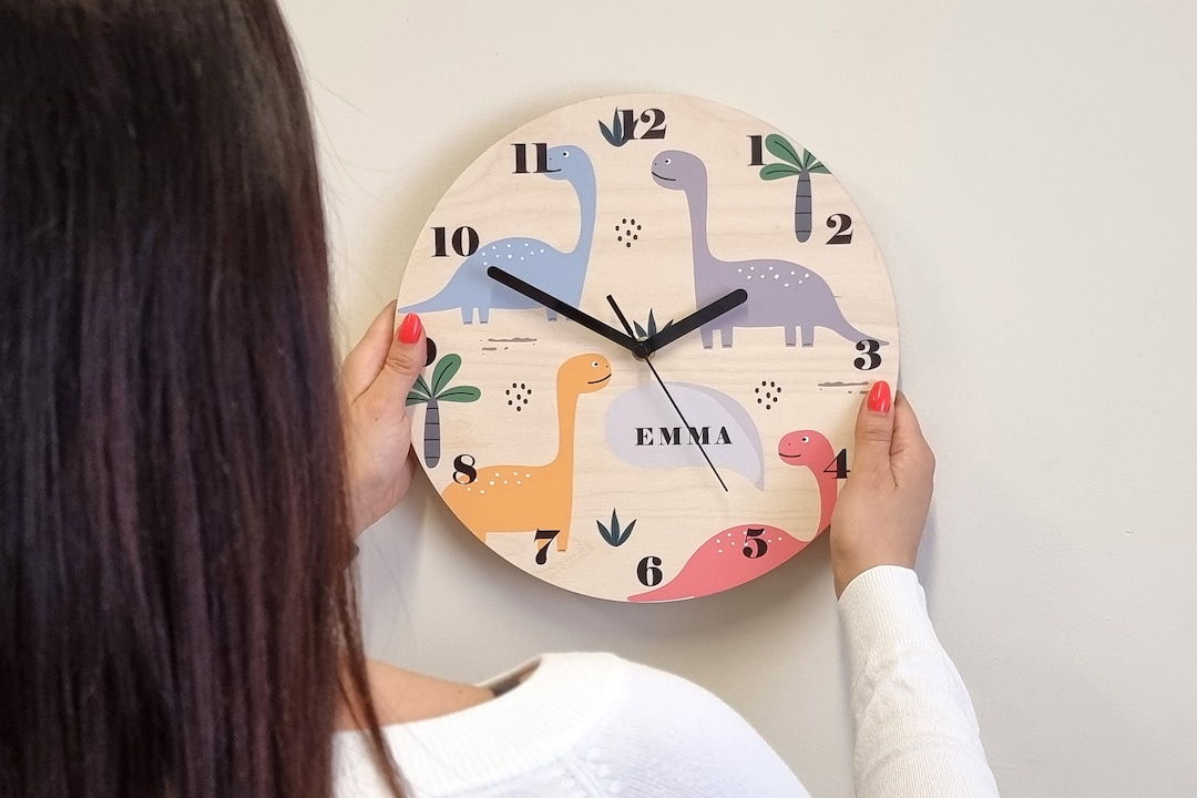 Personalized Dinosaur Wall Clock - Dino Theme Gift- Unique Kids Room ...