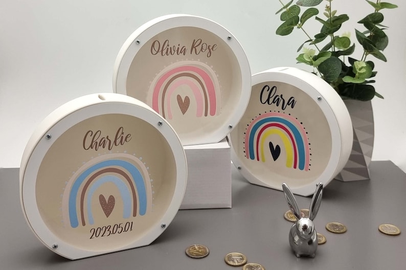 3D Printed Rainbow Piggy Bank Personalized, Pastel Money Box for Baby ...