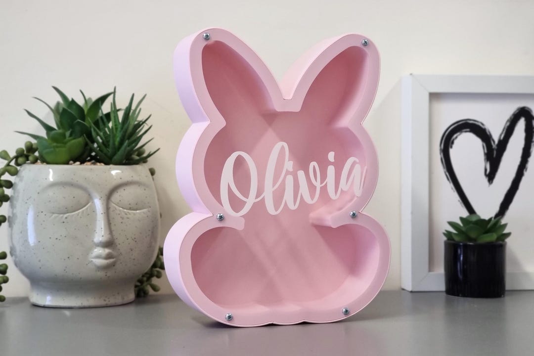 Personalized 3D Printed Piggy Bank for Girls - Adorable Pink Bunny ...
