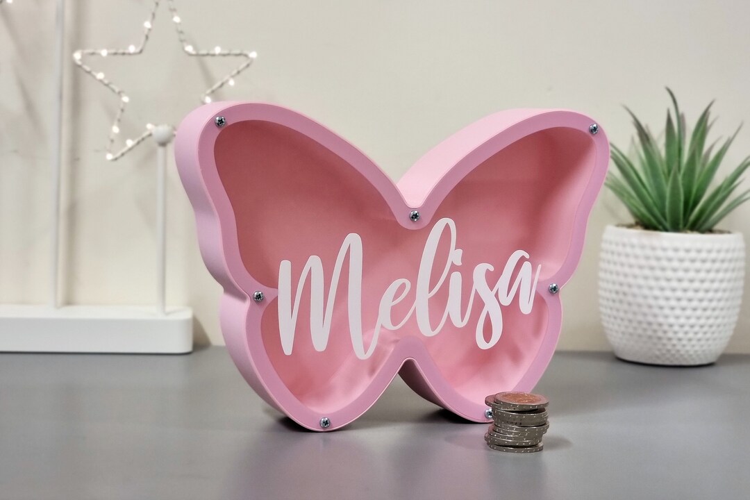 Pink Butterfly Piggy Bank Made of PLA Plastic Personalized - Etsy
