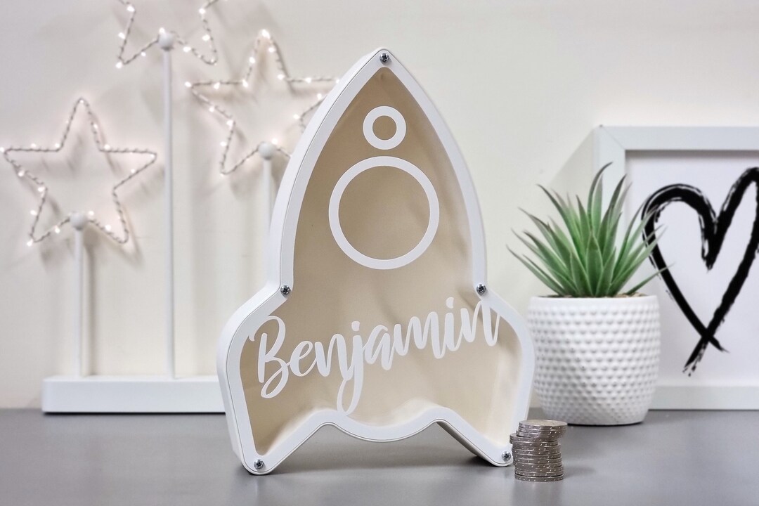3D Printed Piggy Banks for Boys Personalized, Rocket Money Box Made of ...