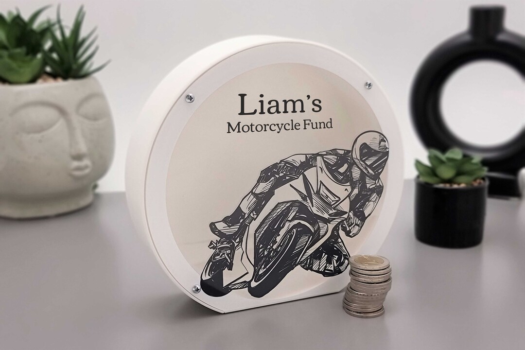 White Piggy Bank Motorcycle, Personalized Motorcycle Gifts, Made of PLA ...