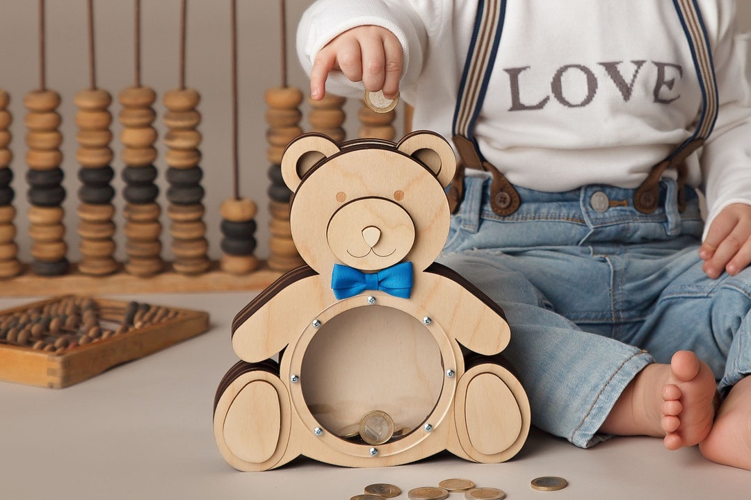 Piggy Banks for Boys, Wooden Piggy Bank, Personalized Bear Money Box ...