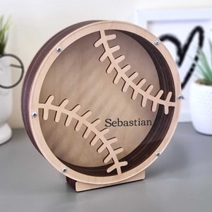 Baseball Piggy Bank Personalized - Custom Wooden Money Box, Sports Gift ...