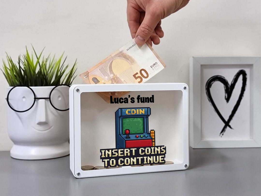 Personalised Gamer Gift – Retro Coin Box, Funny Arcade Money Bank ...