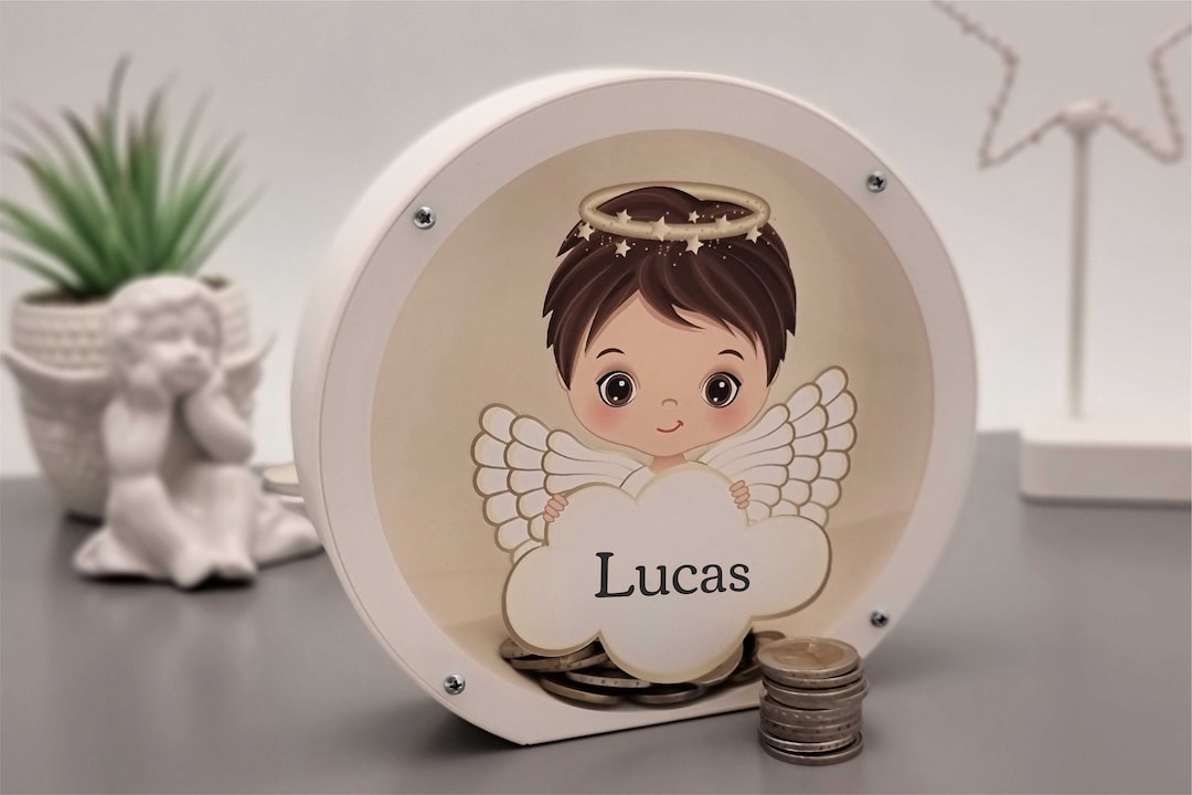 Personalized Angel Piggy Bank – Godson Baptism Gift, Baby Boy ...