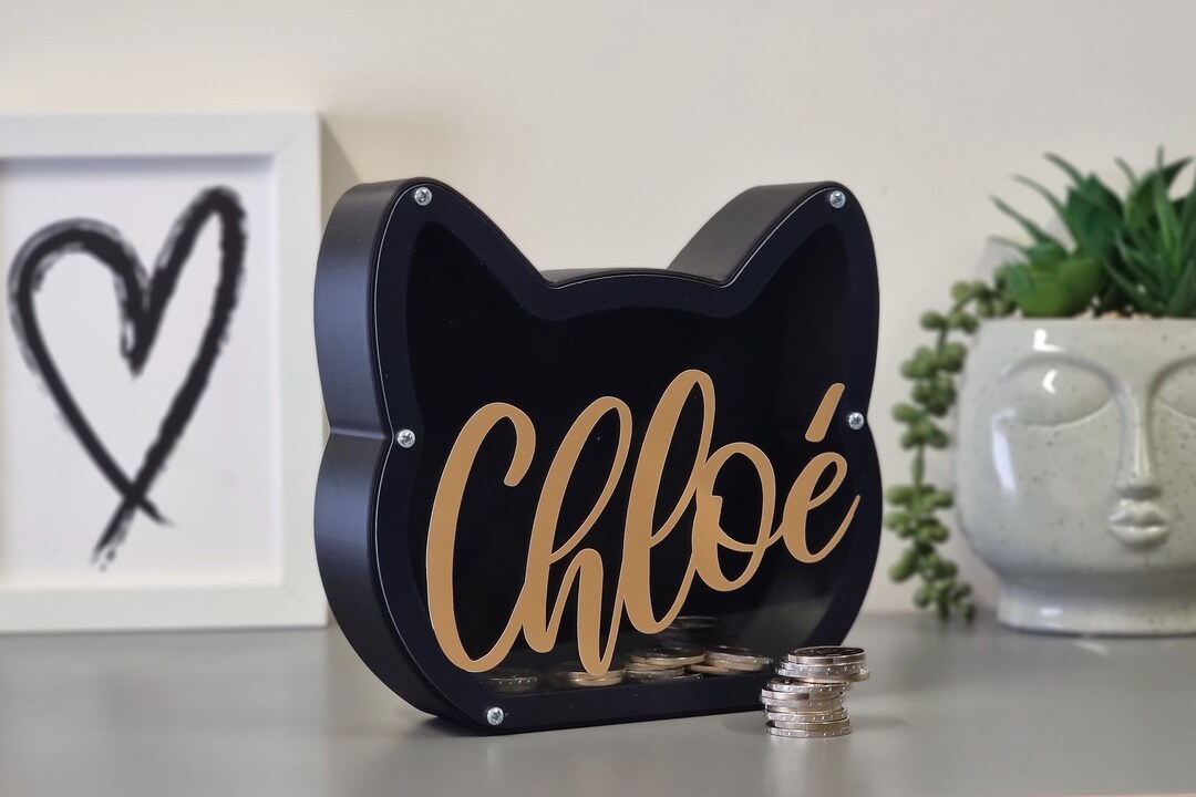 3D Printed Black Cat Piggy Bank, Personalised, Cat Themed Gifts , Made ...