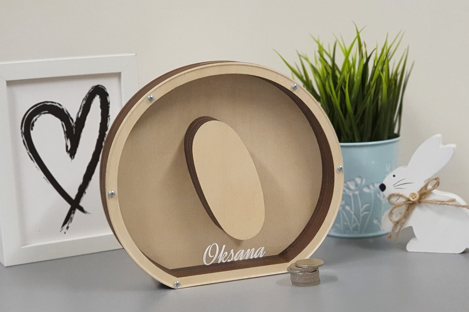 Letter Piggy Bank Wooden Coin Bank Personalized Wood Gift - Etsy