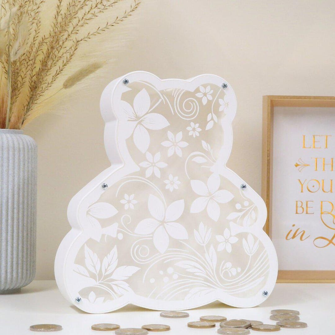 Teddy Bear Money Box - Floral Piggy Bank for Girls, Housewarming ...