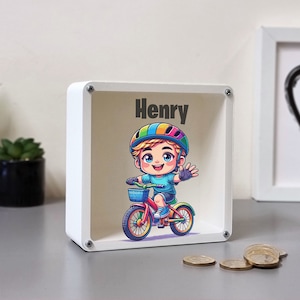 Customizable Boy on Bicycle 3D Printed Piggy Bank - Perfect Gift for ...
