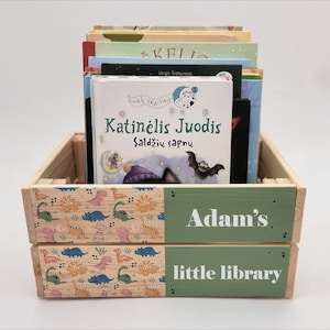 Book Crates, Personalized Wooden Book Crate With Dinosaurs ...