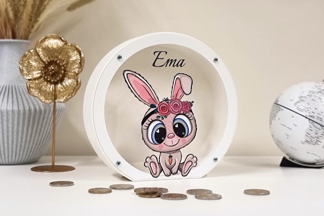 Rabbit Piggy Bank for Girl - Customizable Money Bank, Easter Basket ...