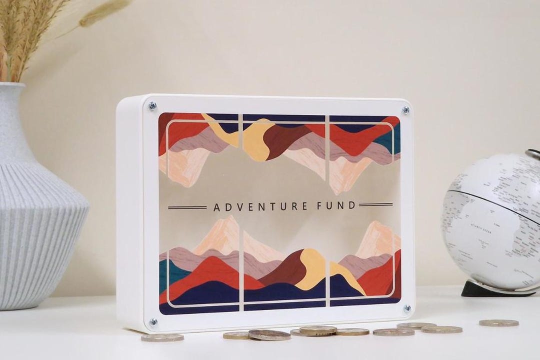 White 3D Printed Adventure Fund Piggy Bank - Customize Your Text - Etsy