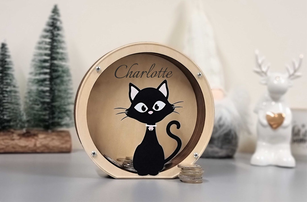 Cat Money Box, Wooden Personalized Gift - Etsy