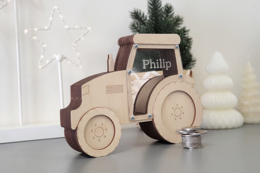 Wooden Money Box Tractor, Farm Kid Piggy Bank, Piggy Banks for Boys ...